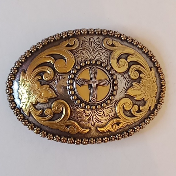 Nocona | Other | Nocona Belt Buckle A Cross With A Floral Gold And ...